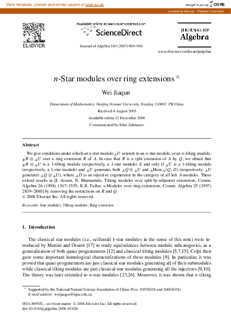 (PDF) n-Star modules over ring extensions
