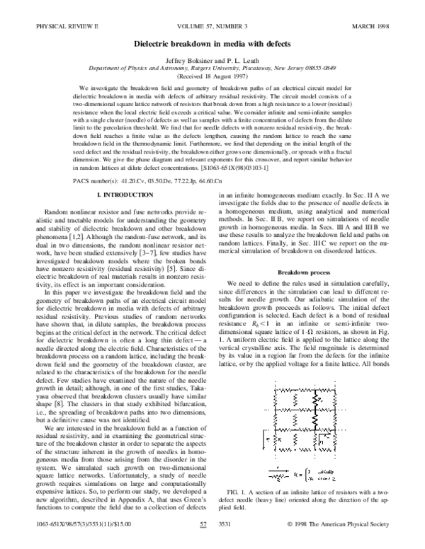(PDF) Dielectric breakdown in media with defects