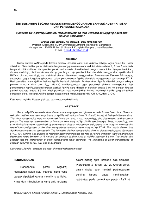 (PDF) SINTESIS AgNPs SECARA REDUKSI KIMIA MENGGUNAKAN CAPPING AGENT ...