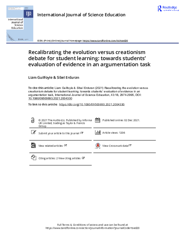 (PDF) Recalibrating the evolution versus creationism debate for student ...