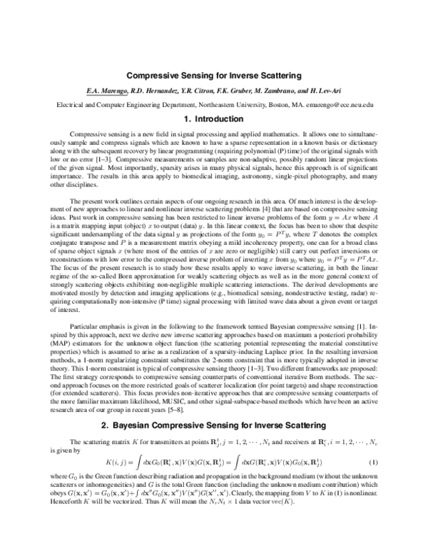 (PDF) Compressive sensing for inverse scattering