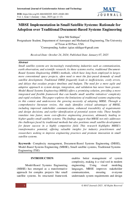 (PDF) MBSE Implementation in Small Satellite Systems: Rationale for ...