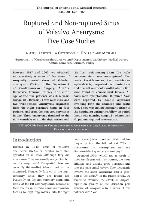 (PDF) Ruptured and Non-Ruptured Sinus of Valsalva Aneurysms: Five Case Studies