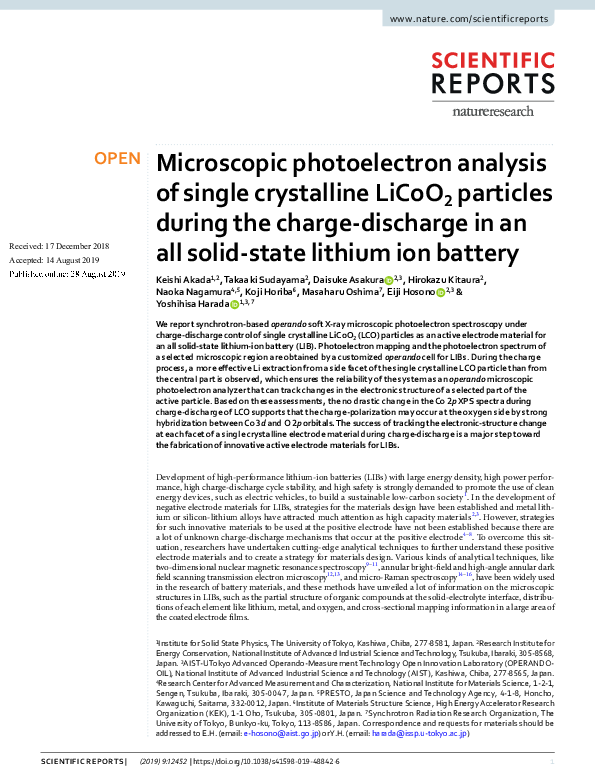 (PDF) Microscopic photoelectron analysis of single crystalline LiCoO2 ...
