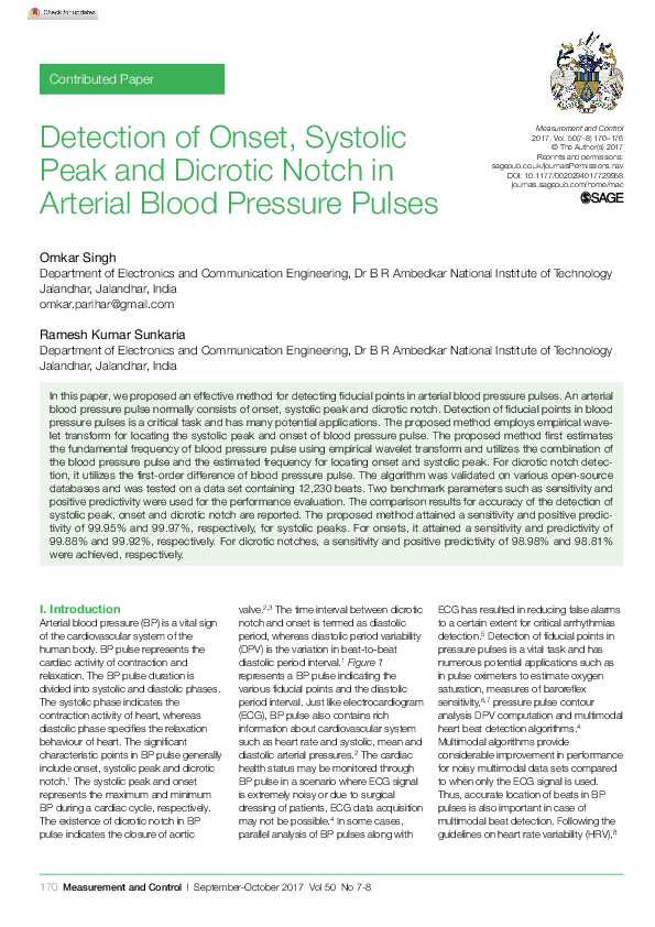 (PDF) Detection of Onset, Systolic Peak and Dicrotic Notch in Arterial ...