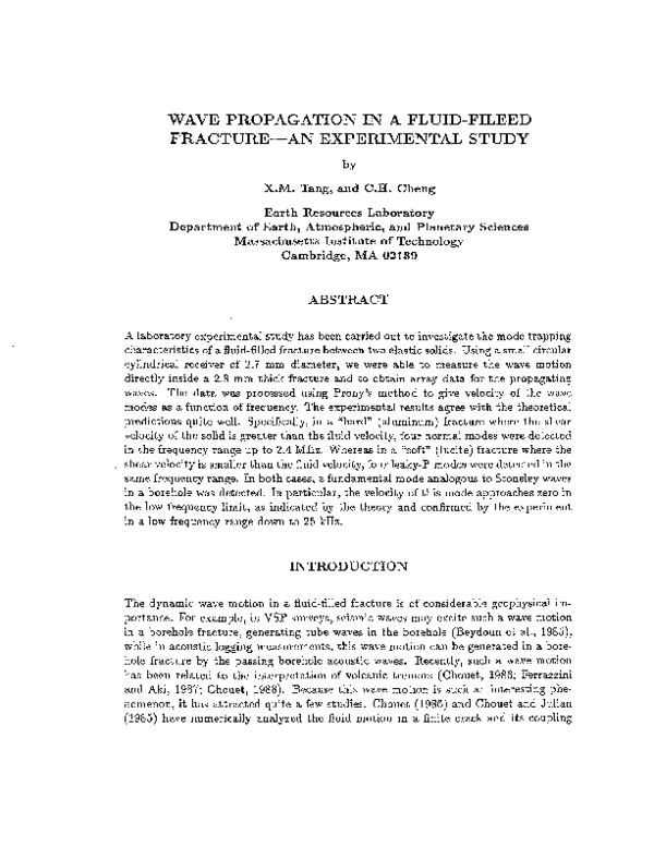 (PDF) Wave propagation in a fluid-filled fracture - An experimental study