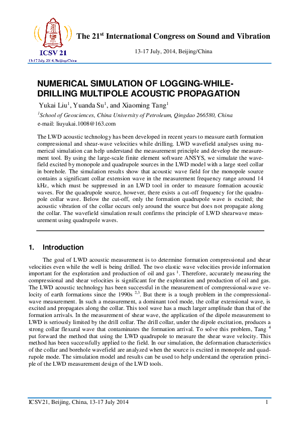 Pdf Numerical Simulation Of Logging While Drilling Multipole Acoustic Propagation