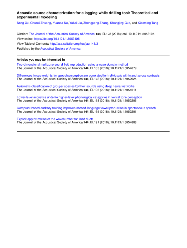 (PDF) Acoustic source characterization for a logging while drilling ...