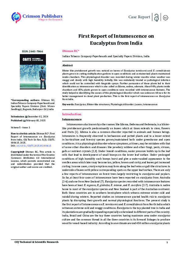 (PDF) First Report of Intumescence on Eucalyptus from India