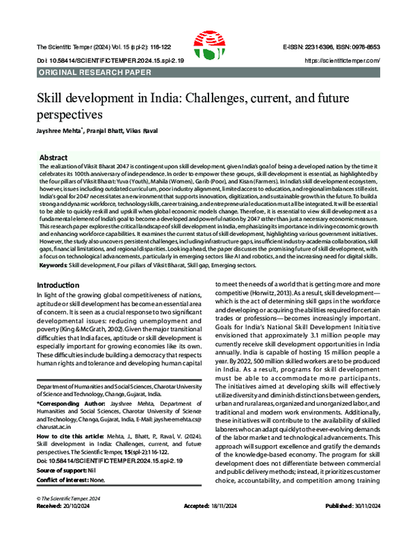 (PDF) Skill development in India: Challenges, current, and future perspectives
