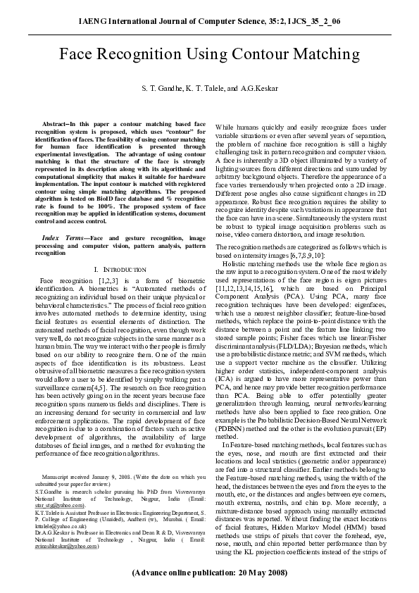 (PDF) Face recognition using contour matching