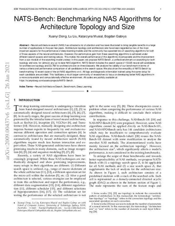 (PDF) NATS-Bench: Benchmarking NAS Algorithms for Architecture Topology ...