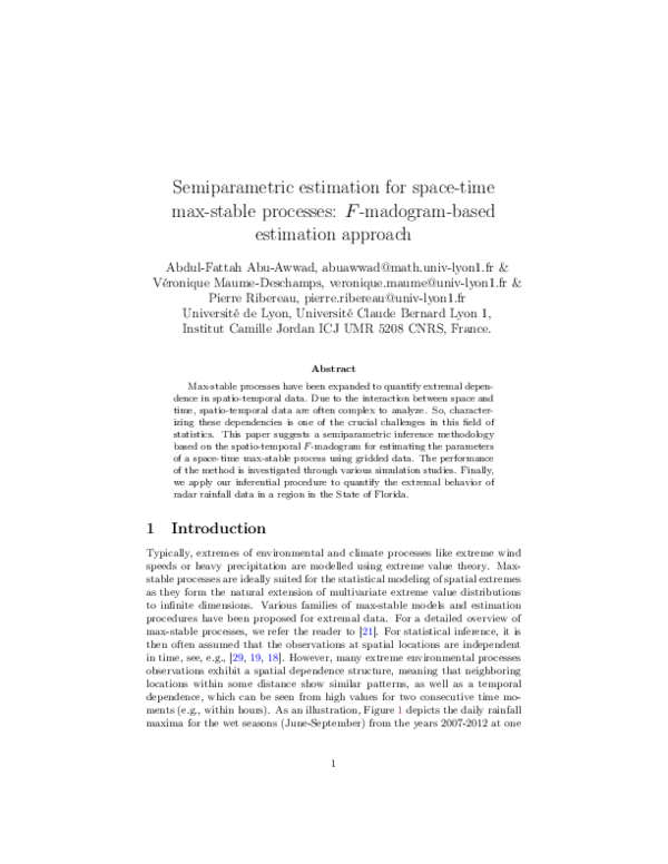 (PDF) Semiparametric estimation for space-time max-stable processes: an F-madogram-based approach