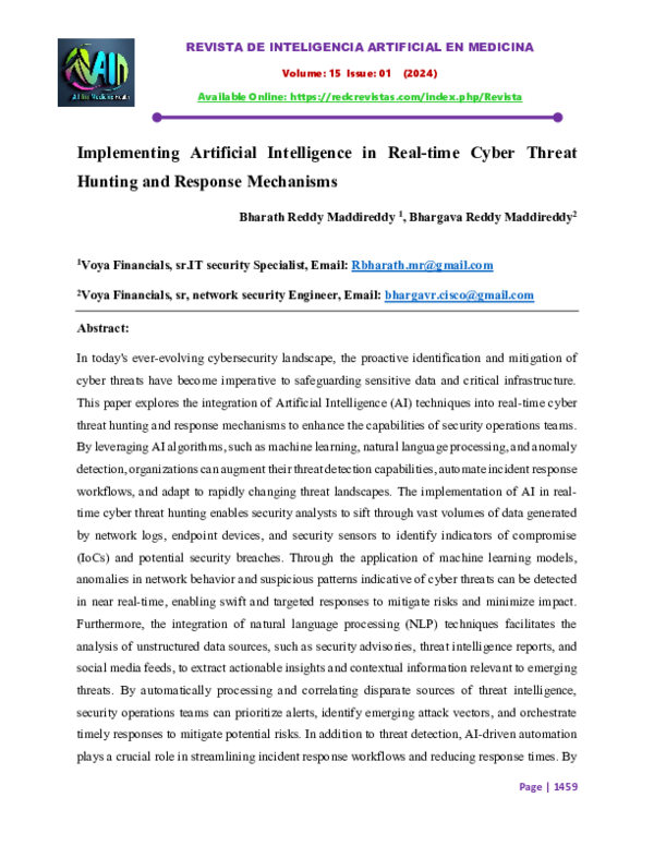 (PDF) Implementing Artificial Intelligence in Real-time Cyber Threat Hunting and Response Mechanisms