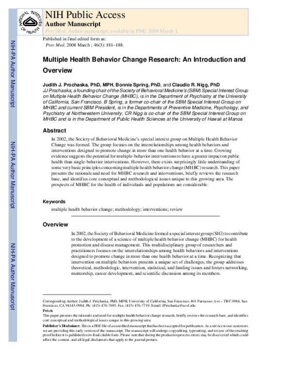 (PDF) Multiple health behavior change research: An introduction and ...