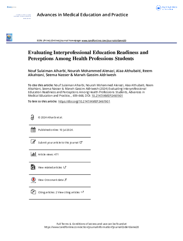 (PDF) Evaluating Interprofessional Education Readiness and Perceptions ...