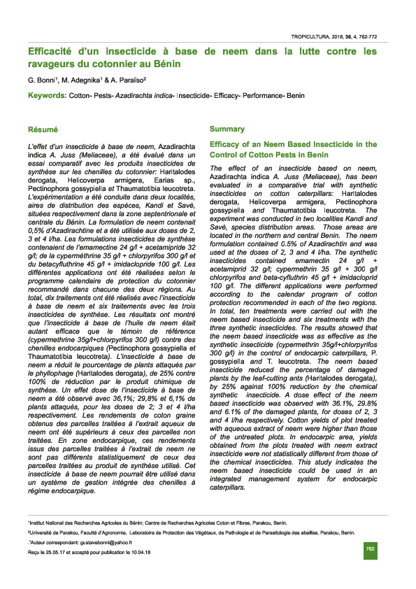 (PDF) Efficacité d’un insecticide à base de neem dans la lutte contre ...