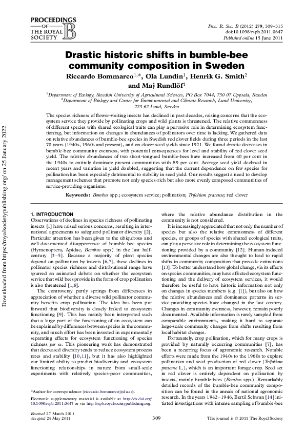 (PDF) Drastic historic shifts in bumble-bee community composition in Sweden