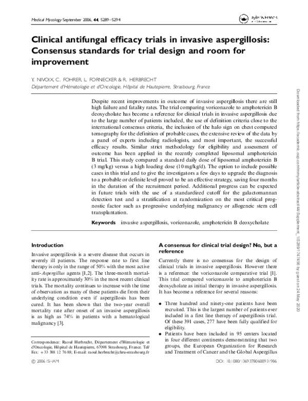 (PDF) Clinical antifungal efficacy trials in invasive aspergillosis ...