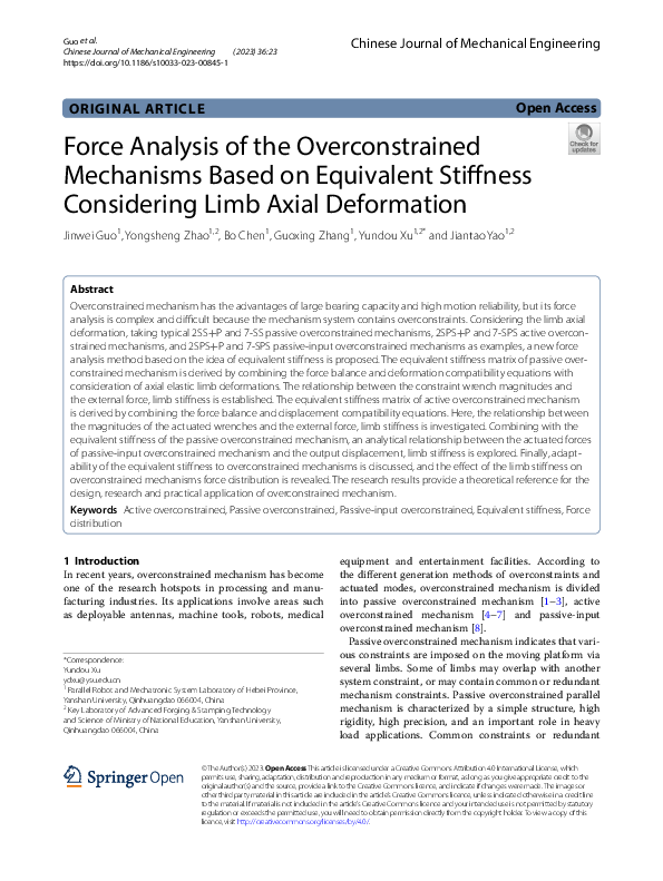(PDF) Force Analysis of the Overconstrained Mechanisms Based on Equivalent Stiffness Considering ...