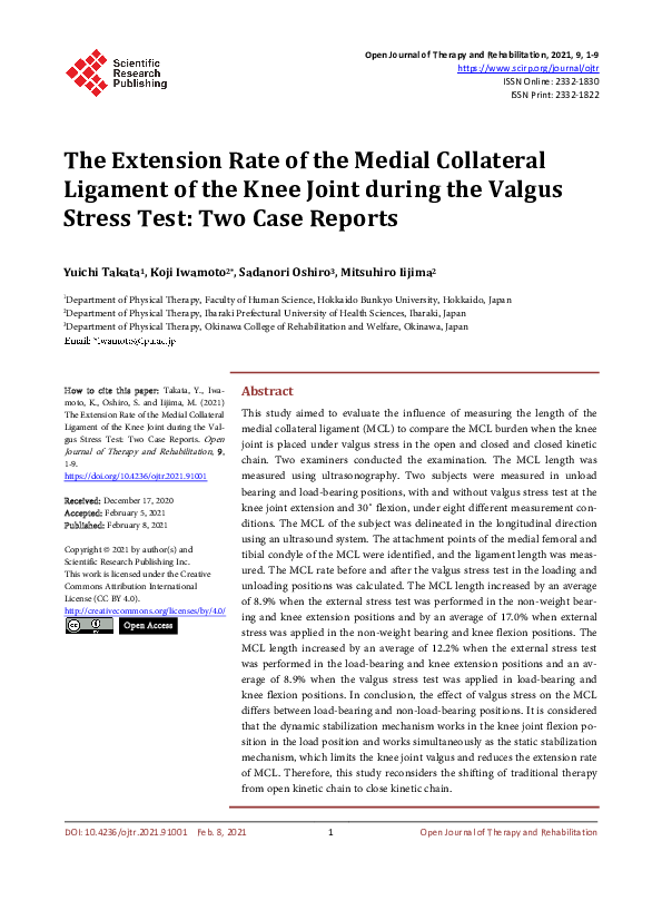 (PDF) The Extension Rate of the Medial Collateral Ligament of the Knee ...