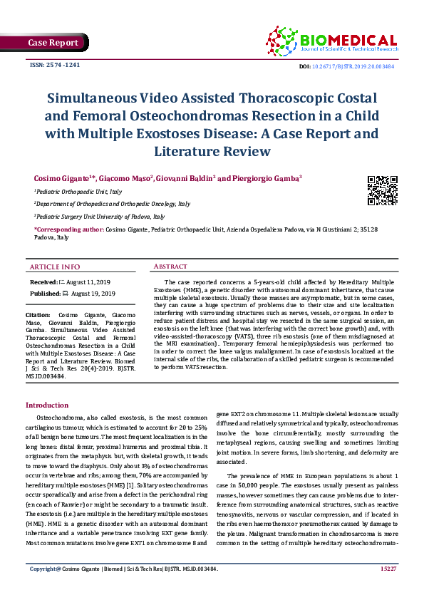(PDF) Simultaneous Video Assisted Thoracoscopic Costal and Femoral ...