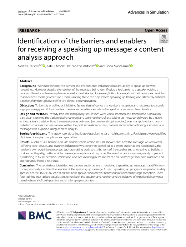 (PDF) Identification of the barriers and enablers for receiving a ...