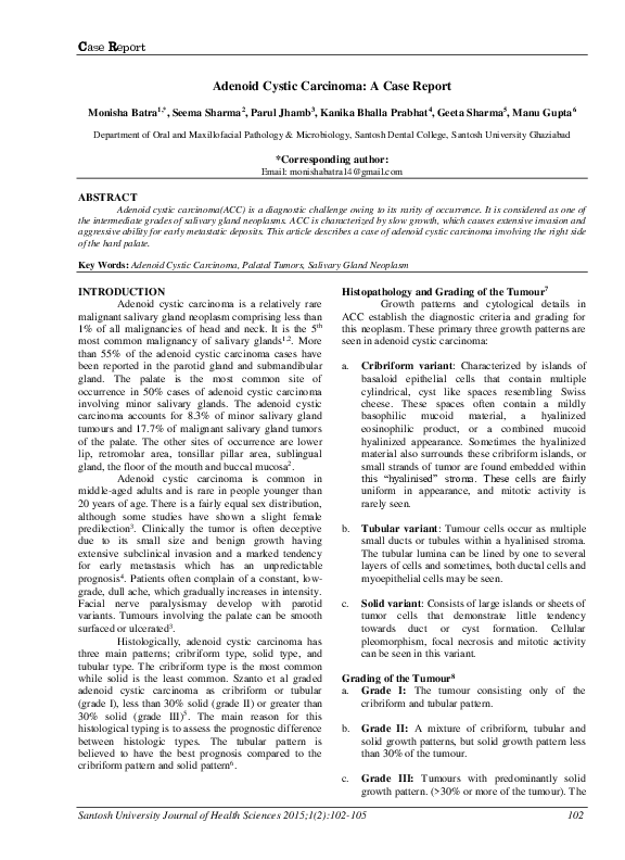 (PDF) Case Report Adenoid Cystic Carcinoma: A Case Report