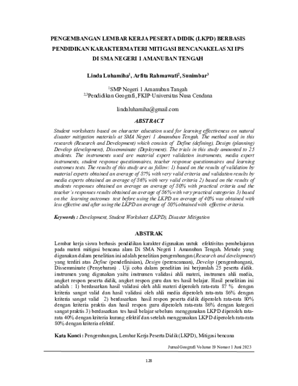(PDF) Pengembangan Lembar Kerja Peserta Didik (LKPD) Berbasis Pendidikan Karakter Materi ...