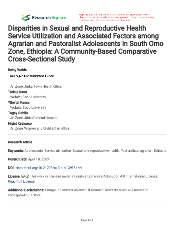 (PDF) Disparities in Sexual and Reproductive Health Service Utilization ...