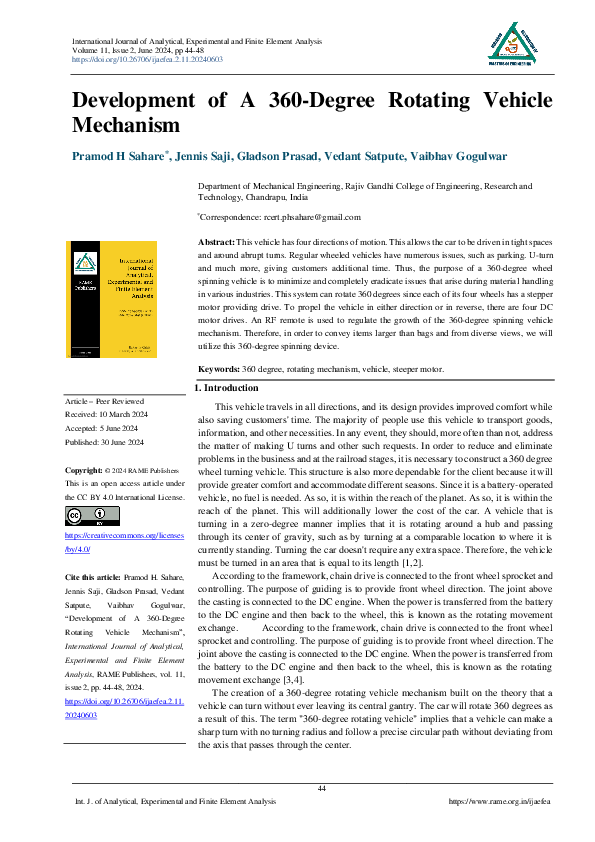 (PDF) Development of A 360-Degree Rotating Vehicle Mechanism