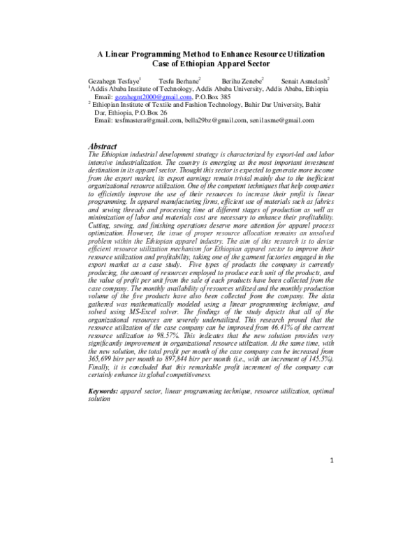 Pdf A Linear Programming Method To Enhance Resource Utilization Case 8293
