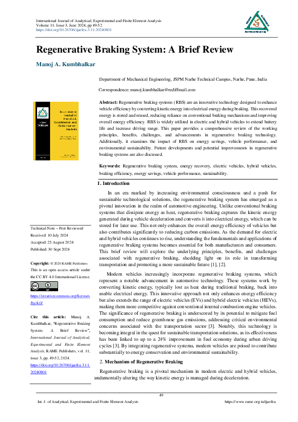 (PDF) Regenerative Braking System: A Brief Review