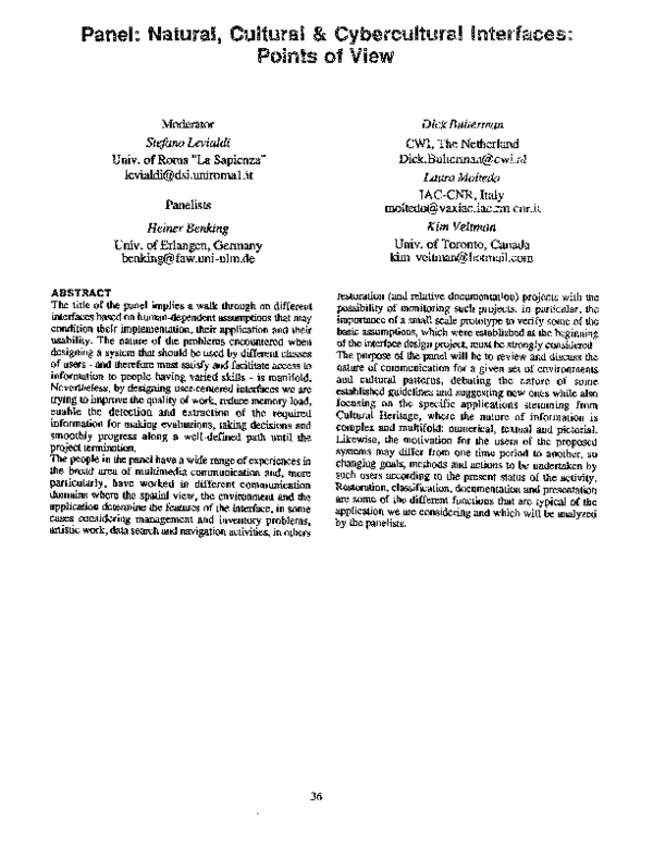 (PDF) Panel natural, cultural & cybercultural interfaces