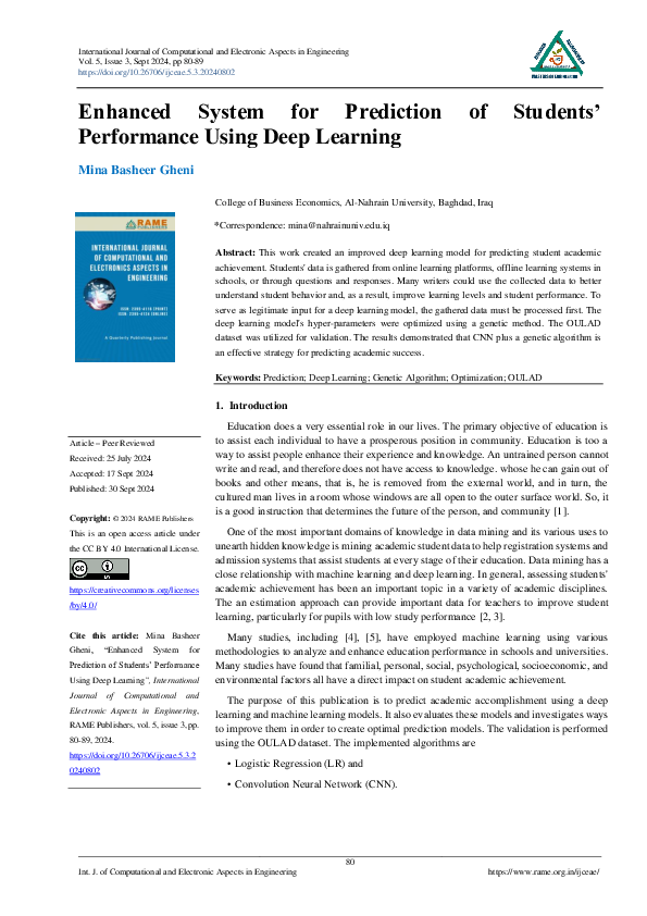 (PDF) Enhanced System for Prediction of Students' Performance Using Deep Learning