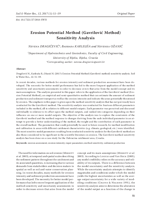 (PDF) Erosion Potential Method (Gavrilović method) sensitivity analysis
