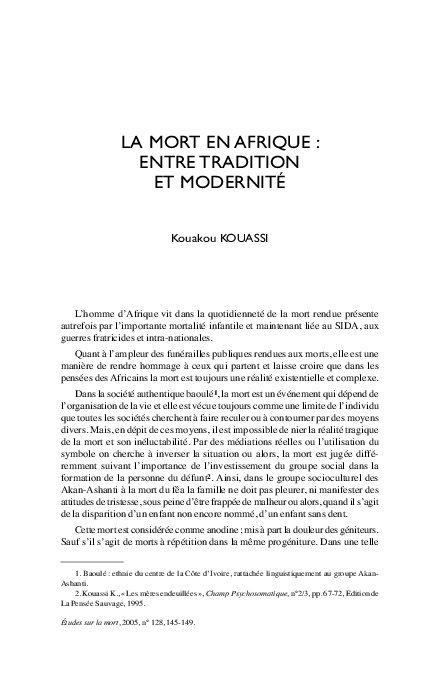 (PDF) La mort en Afrique : entre tradition et modernité