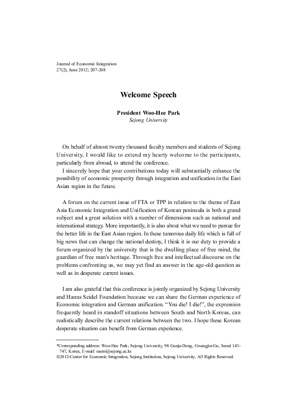 (PDF) Welcome Speech