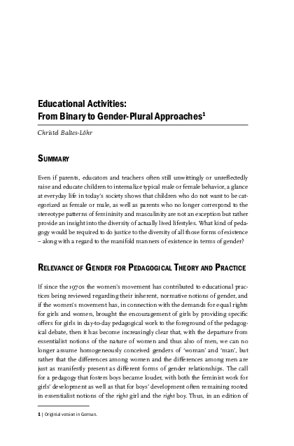 (PDF) Educational Activities: From Binary to Gender-Plural Approaches