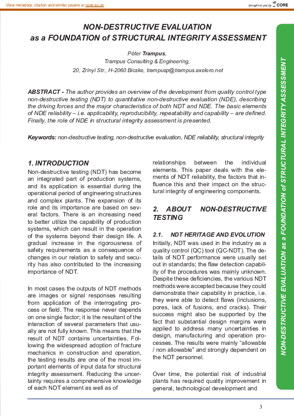 (PDF) Non-Destructive Evaluation as a Foundation of Structural Integrity Assessment