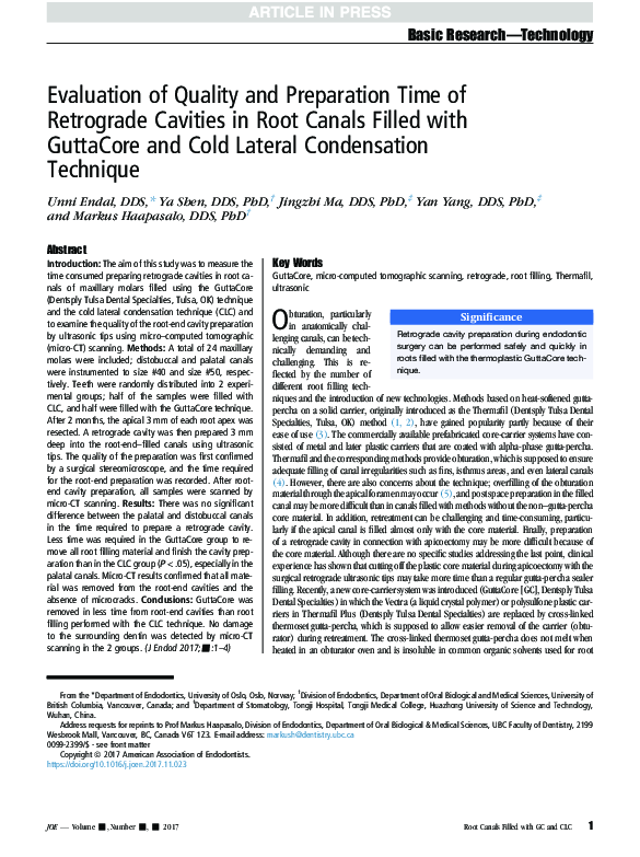 (PDF) Evaluation of Quality and Preparation Time of Retrograde Cavities ...