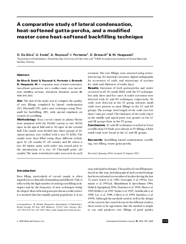 (PDF) A comparative study of lateral condensation, heat-softened gutta ...