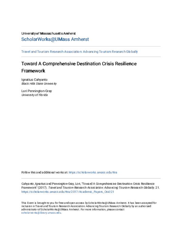 (PDF) Toward A Comprehensive Destination Crisis Resilience Framework