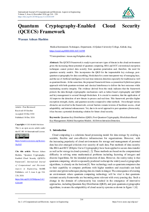 (PDF) Quantum Cryptography-Enabled Cloud Security (QCECS) Framework