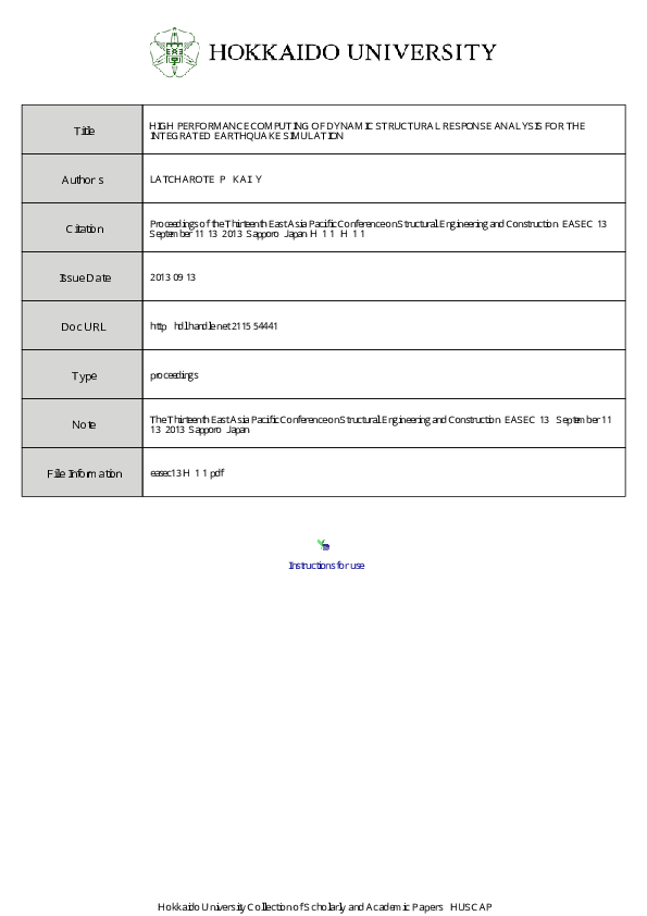 (PDF) High Performance Computing of Dynamic Structural Response Analysis for the Integrated ...