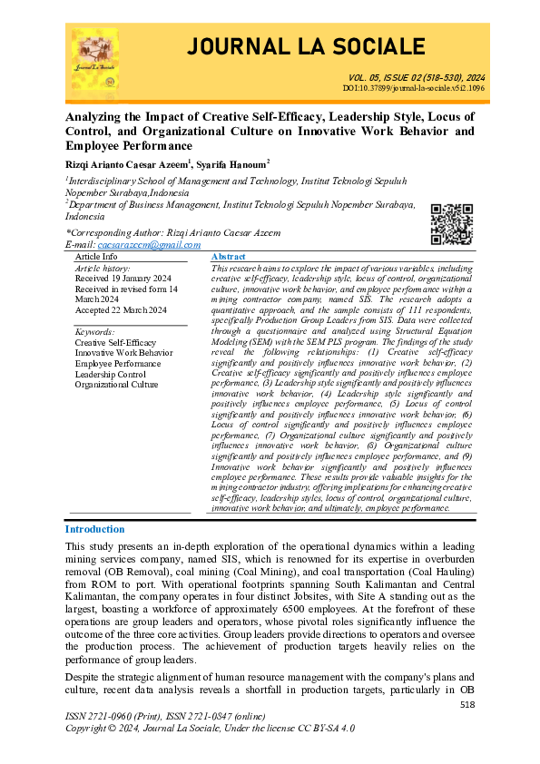 Pdf Analyzing The Impact Of Creative Self Efficacy Leadership Style Locus Of Control And