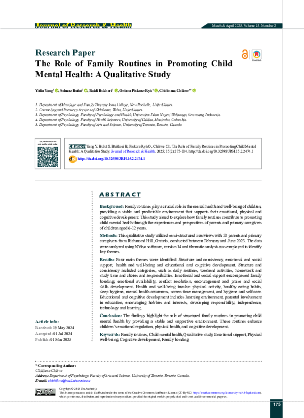 (PDF) The Role of Family Routines in Promoting Child Mental Health: A ...