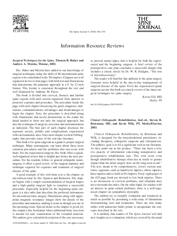 (PDF) Surgical techniques for the Spine, Thomas R. Haher and Andrew A ...