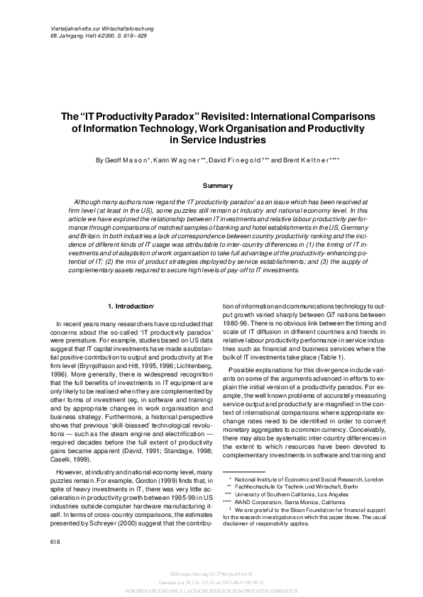(PDF) The “IT Productivity Paradox” Revisited: International ...