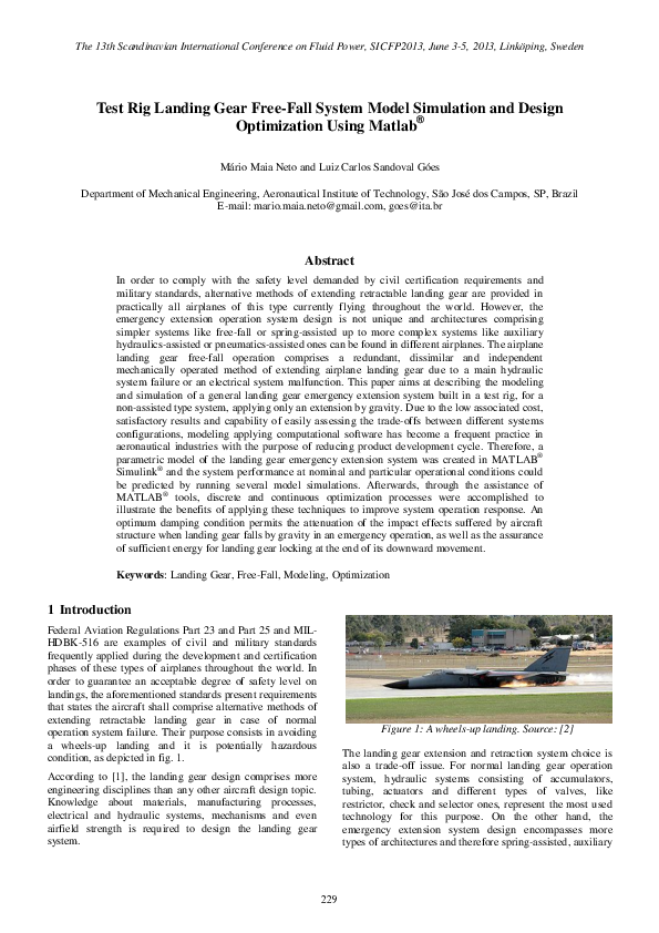 (PDF) Test Rig Landing Gear Free-Fall System Model Simulation and ...